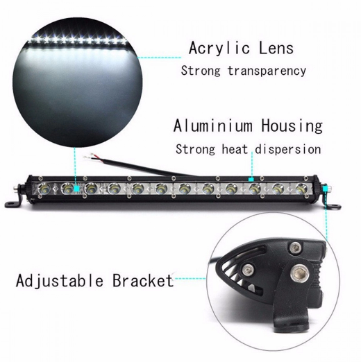 ΑΔΙΑΒΡΟΧΗ LED ΜΠΑΡΑ 36W SLIM 12V/24V 3240LM 6000K IP67 - Electronistas